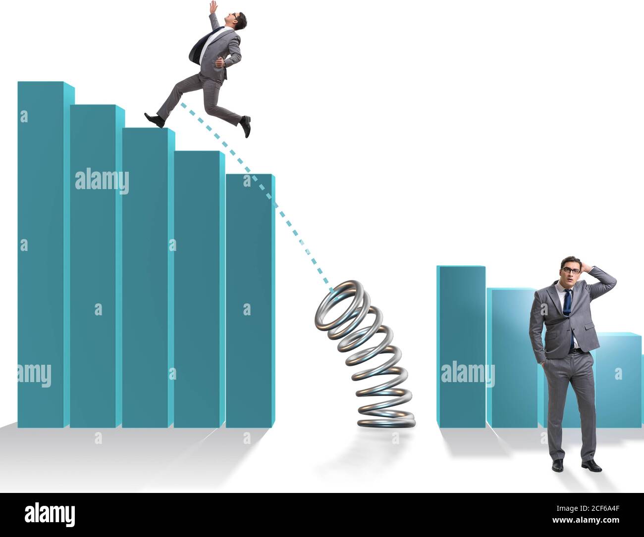 The business people jumping over bar charts Stock Photo - Alamy