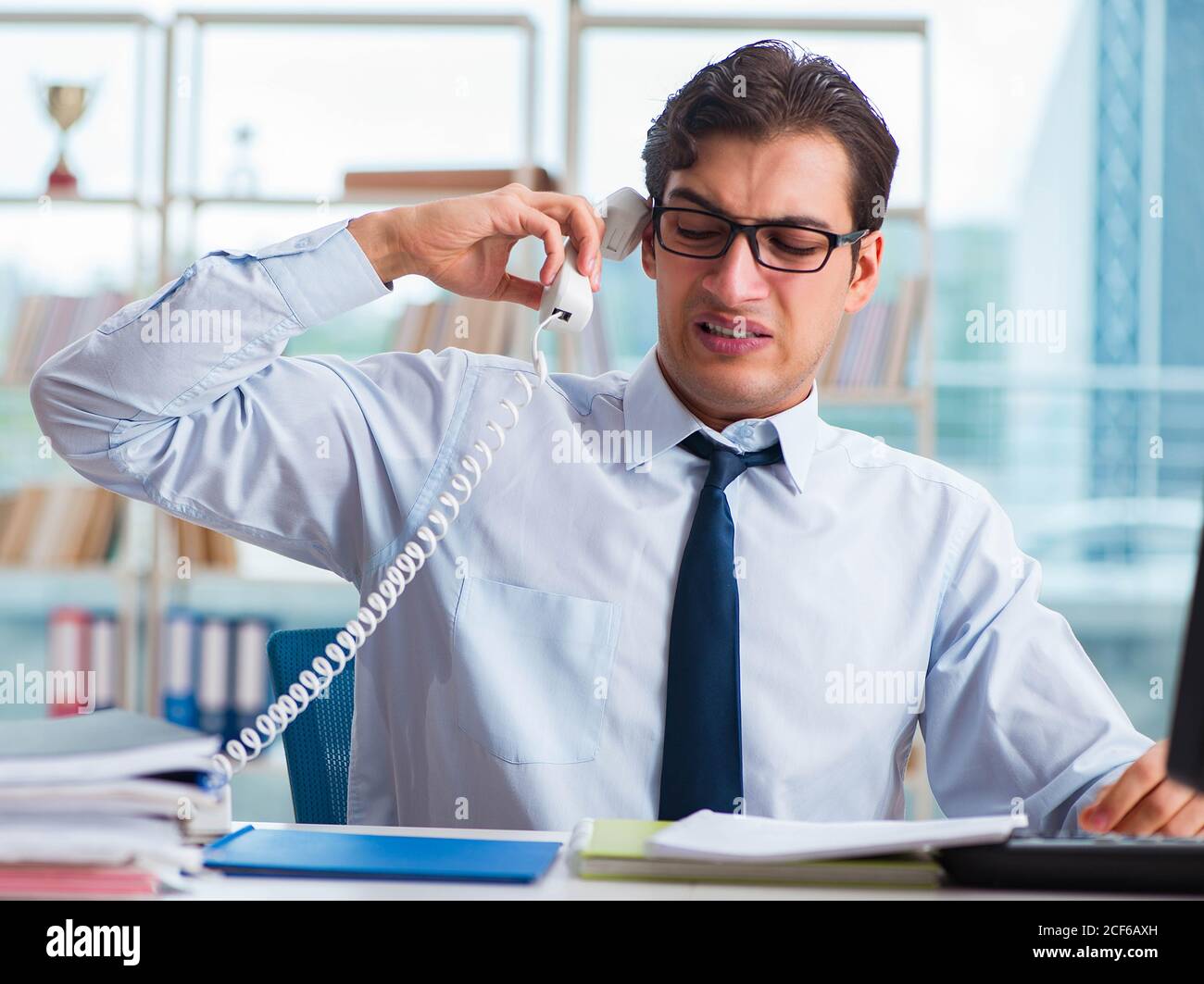 The businessman suffering from excessive armpit sweating Stock Photo ...