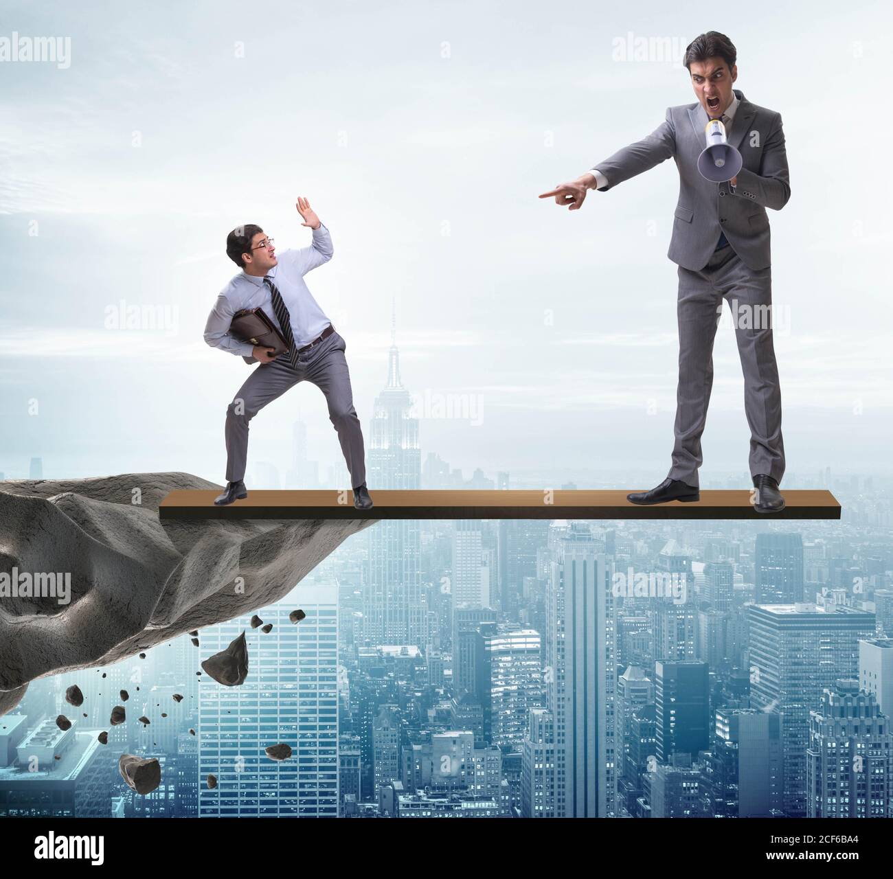 Angry unwise boss shouting and yelling at this important employee Stock ...