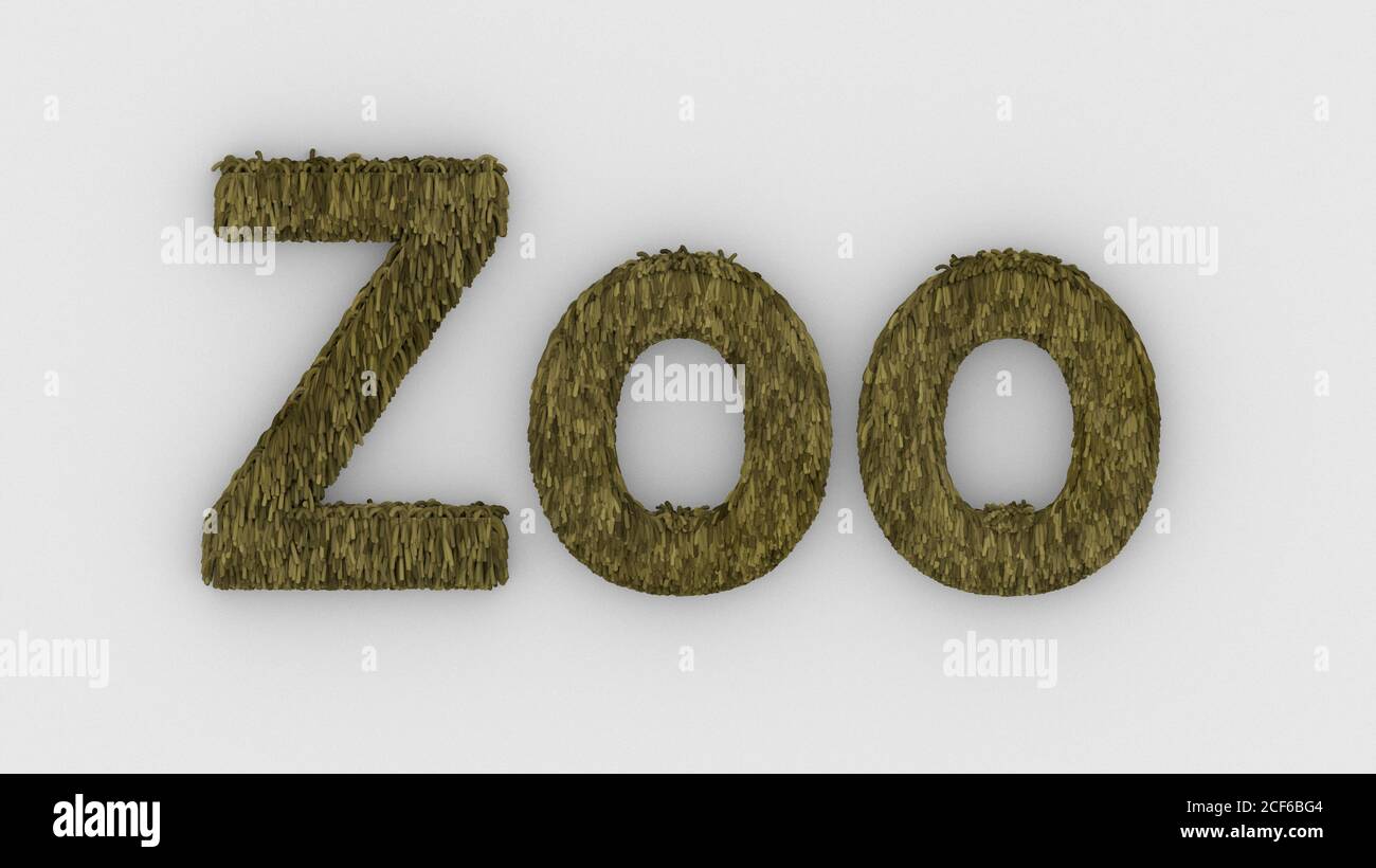 Zoo - 3d word yellow on white background. render furry letters. Wild ...