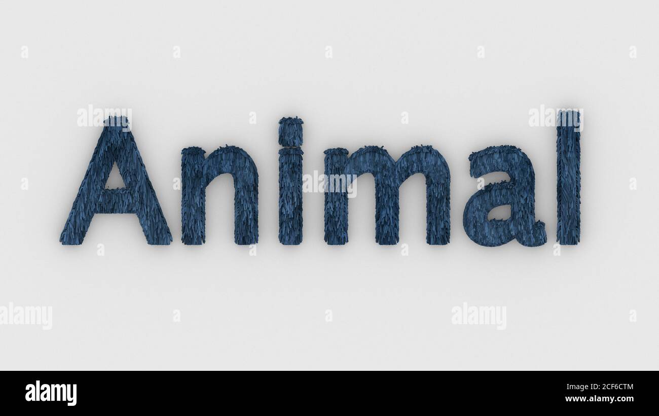 Animal - 3d word blue on white background. render furry letters. hair ...