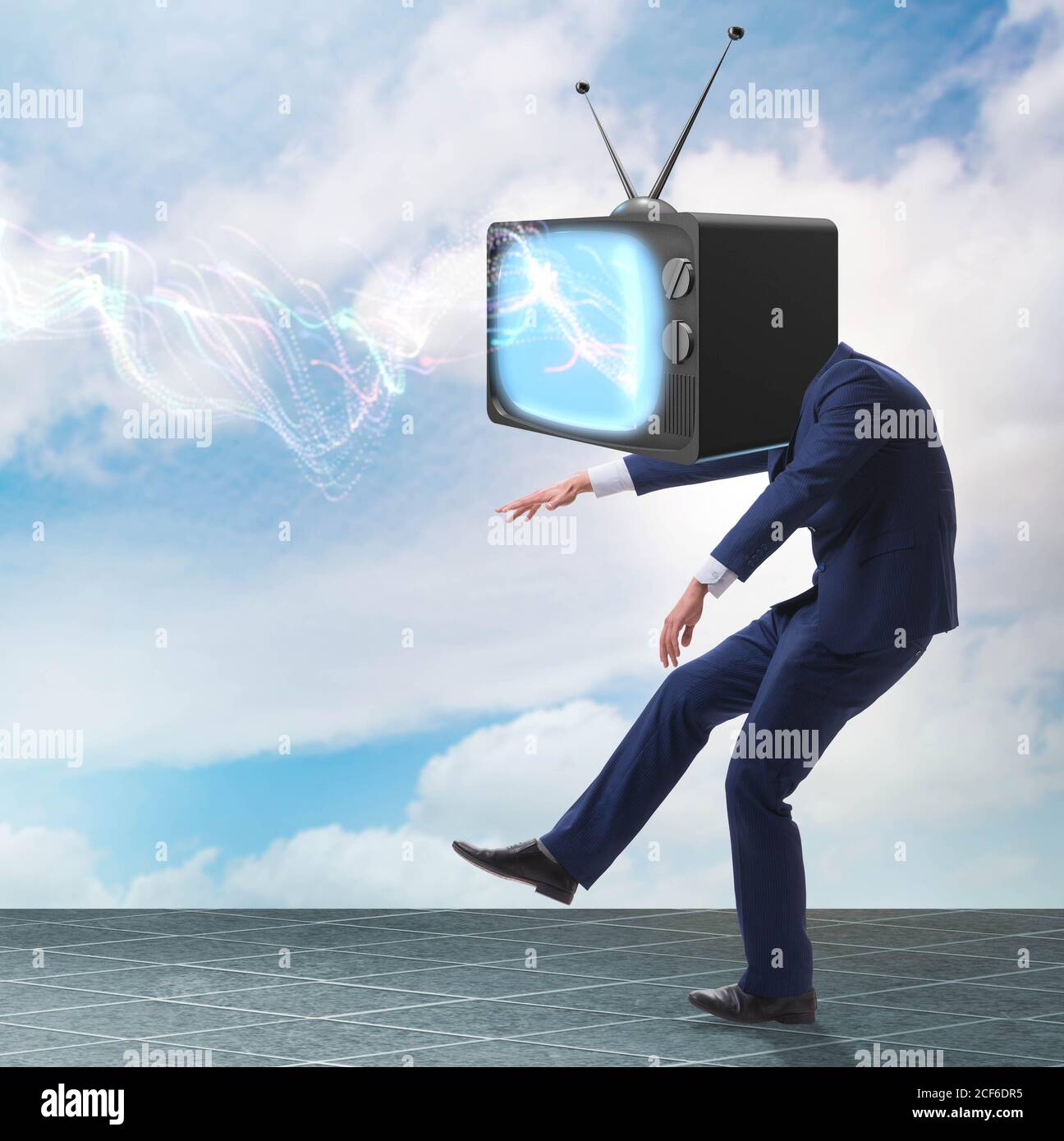 The media zombie concept with man and tv set instead of head Stock ...