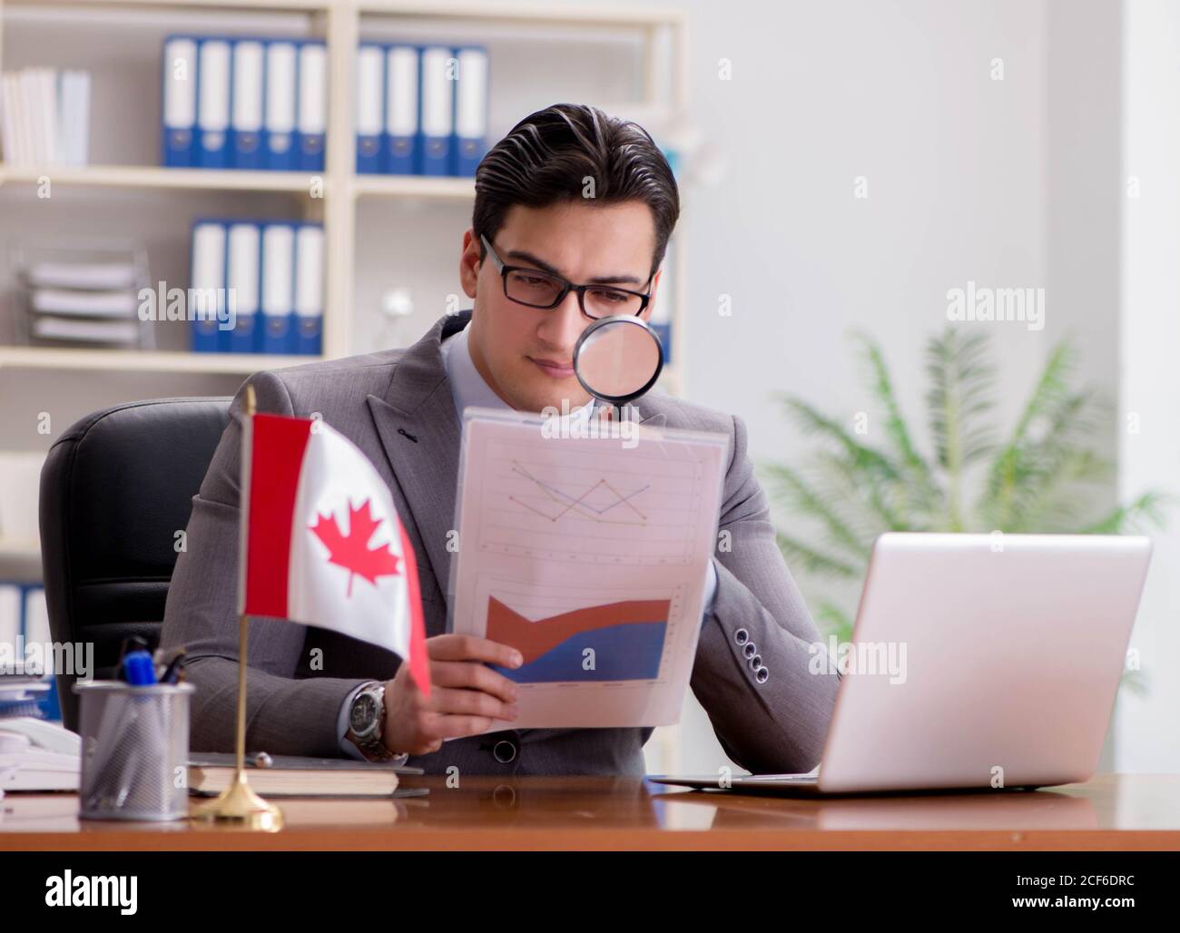 The businessman with canadian flag in office Stock Photo - Alamy