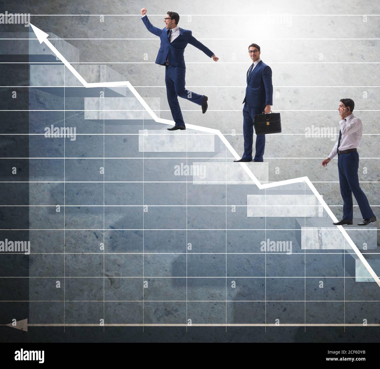 Business concept with man progressing through stages Stock Photo - Alamy