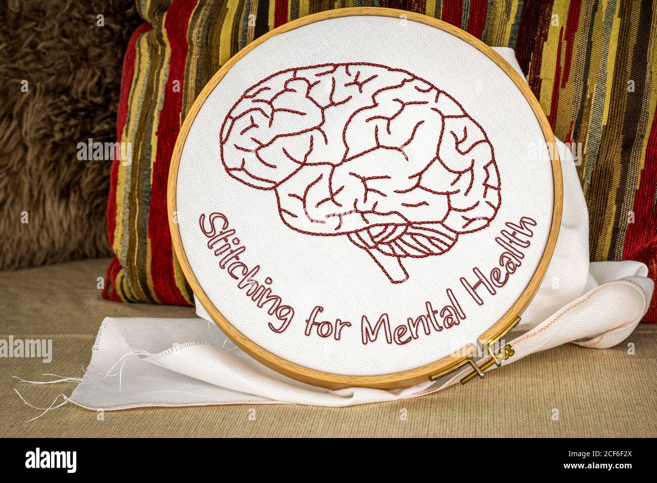 Stitching for mental health text with embroidered brain stitched on ...