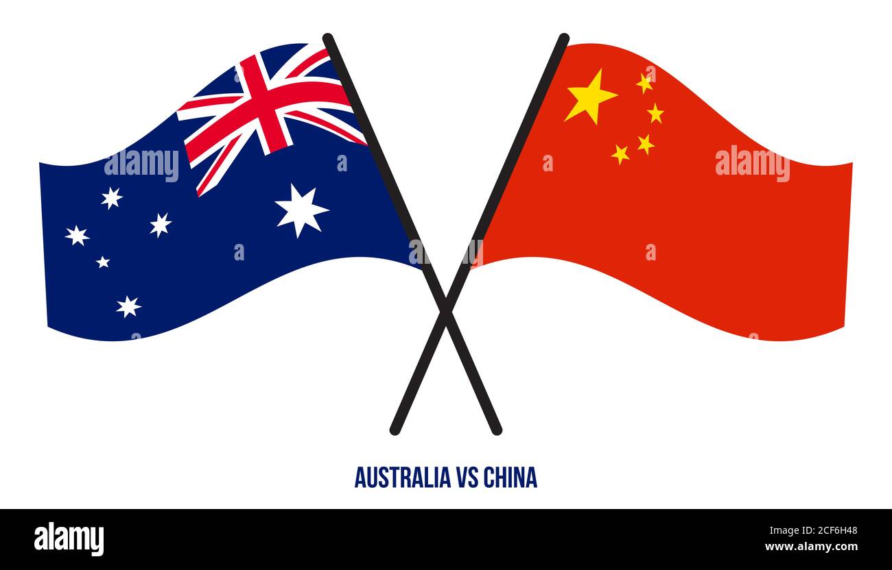 Australia and China Flags Crossed And Waving Flat Style. Official ...
