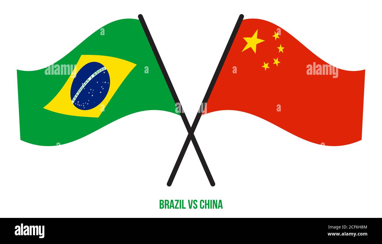 Brazil and China Flags Crossed And Waving Flat Style. Official ...