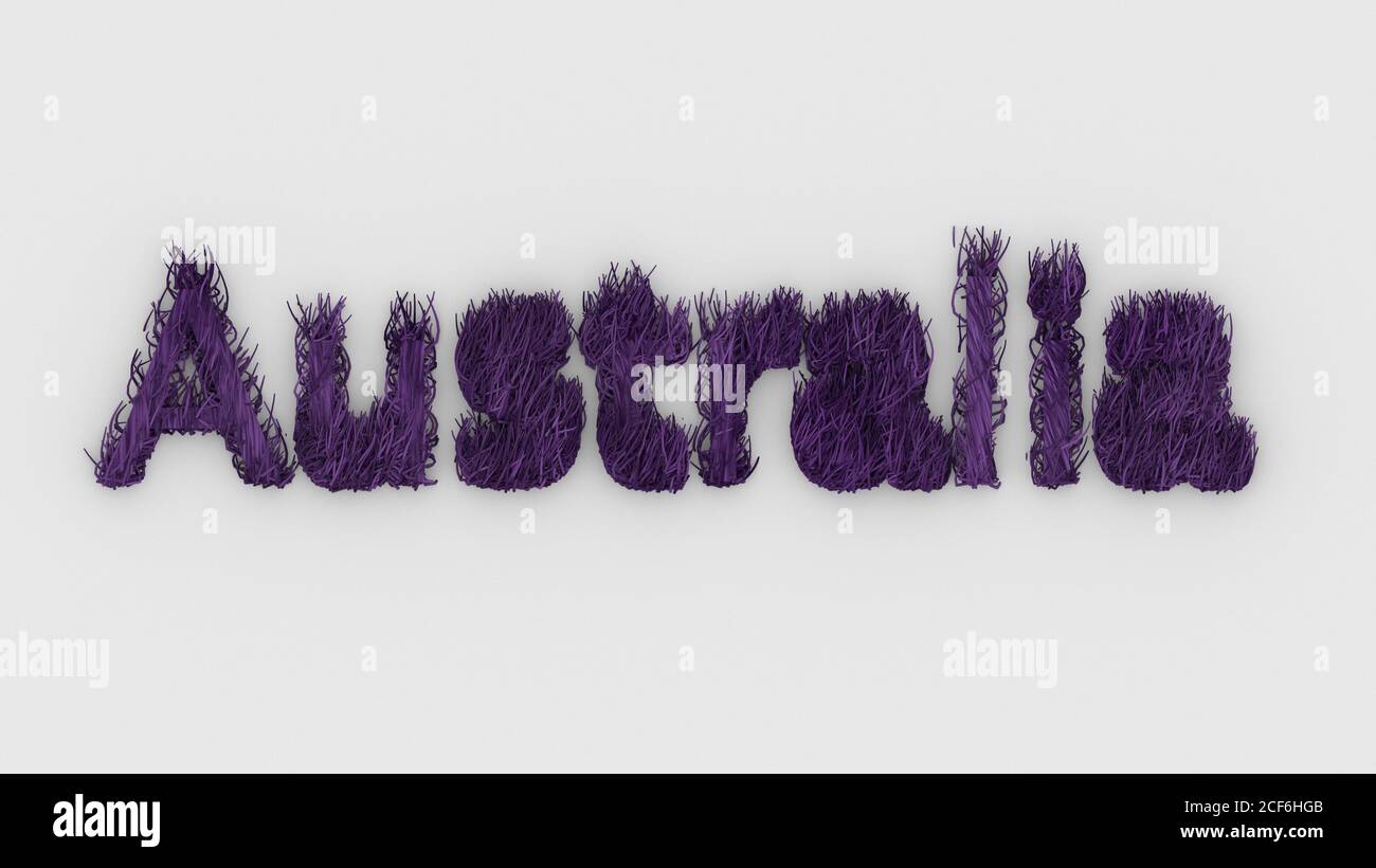Australia - 3d word purple on white background. render of furry letters ...
