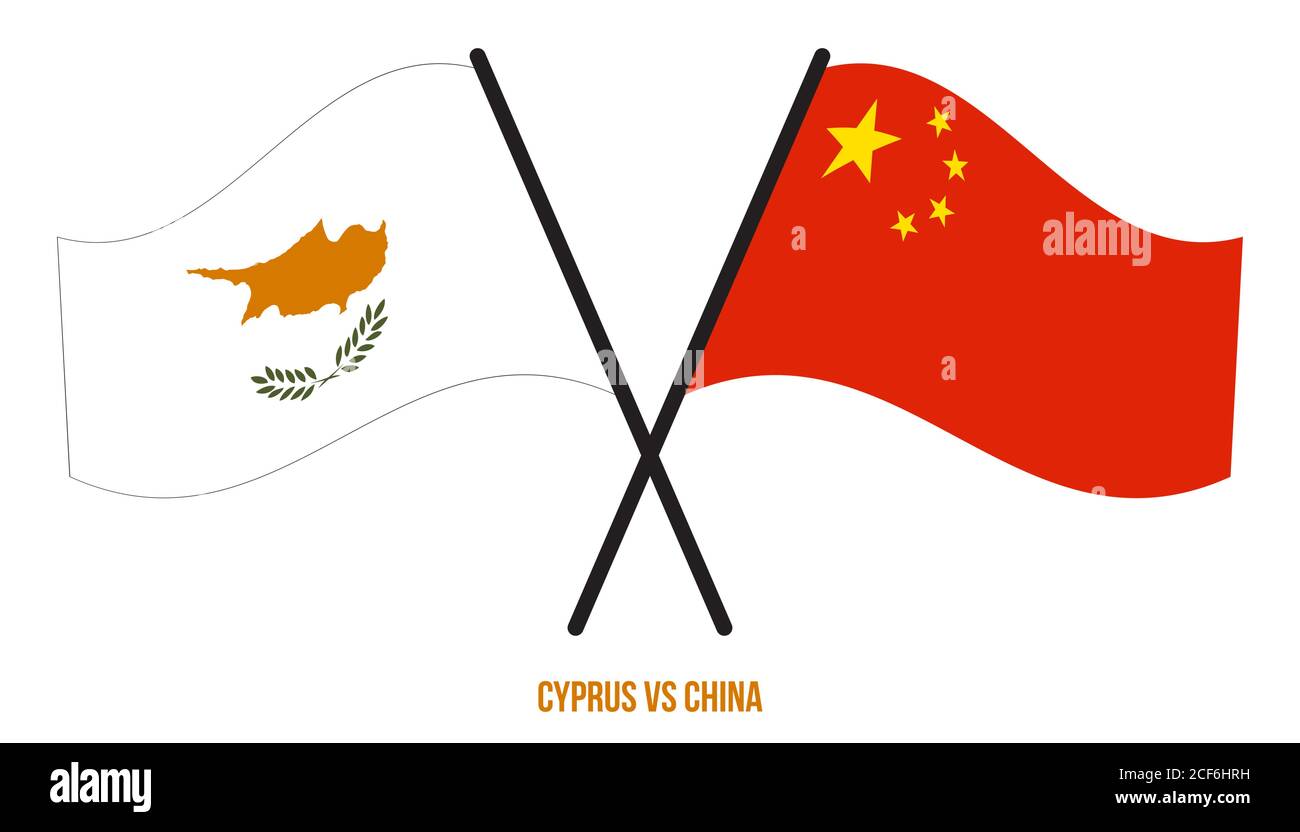 Cyprus and China Flags Crossed And Waving Flat Style. Official ...