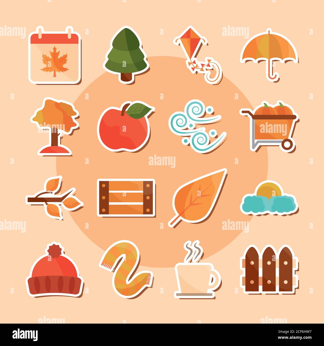 autumn season weather icons set stickers vector illustration Stock ...