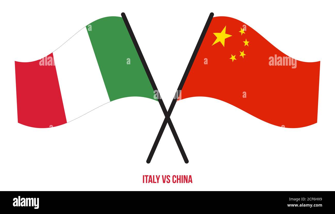 Italy and China Flags Crossed And Waving Flat Style. Official ...
