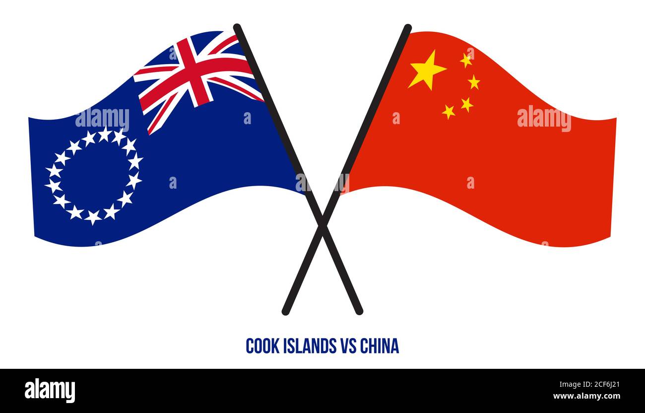Cook Islands and China Flags Crossed And Waving Flat Style. Official ...