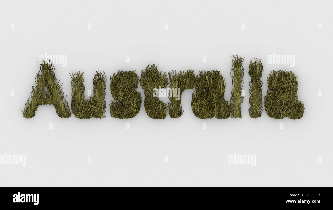 Australia - 3d word yellow on white background. render of furry letters ...