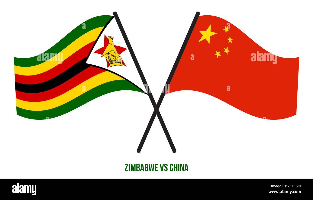 Zimbabwe and China Flags Crossed And Waving Flat Style. Official ...