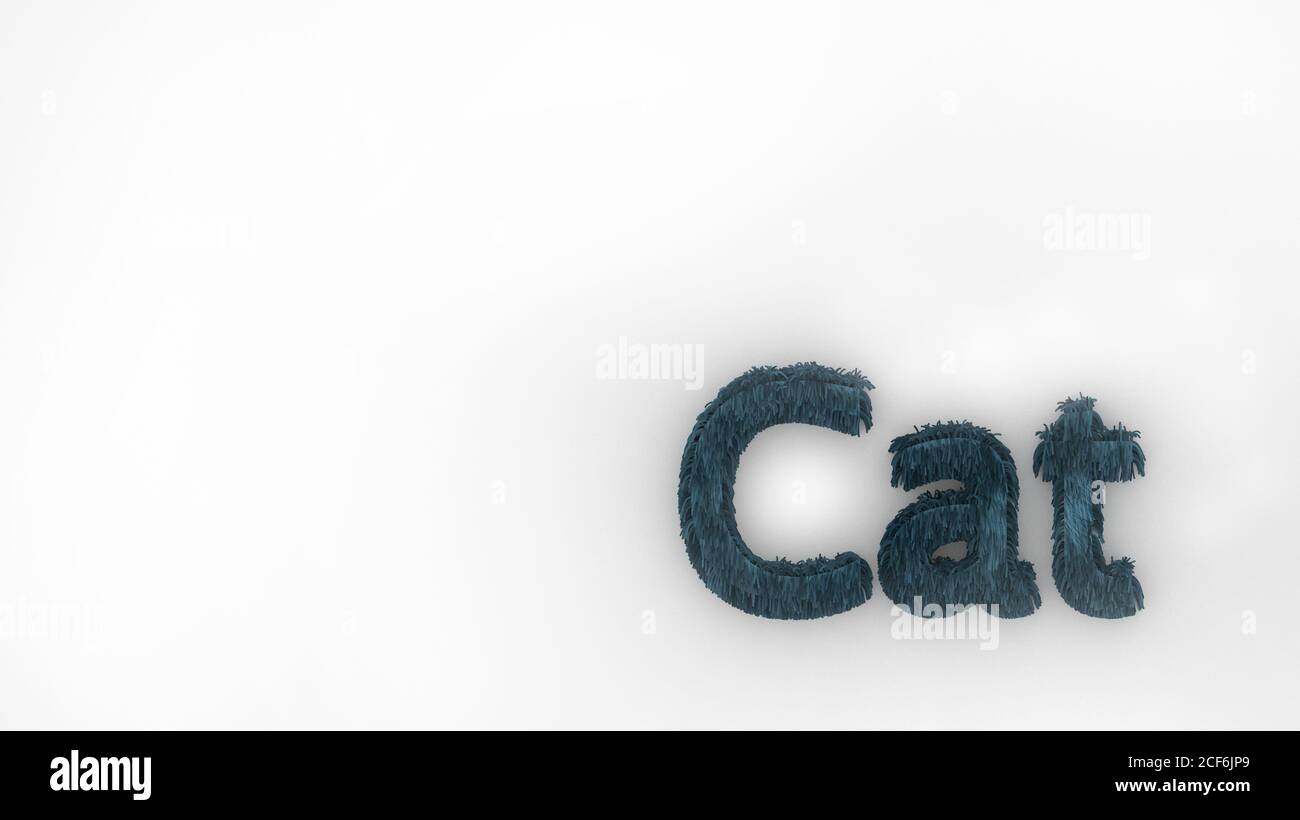 Cat - 3d word blue on white background. render of furry letters. hair ...