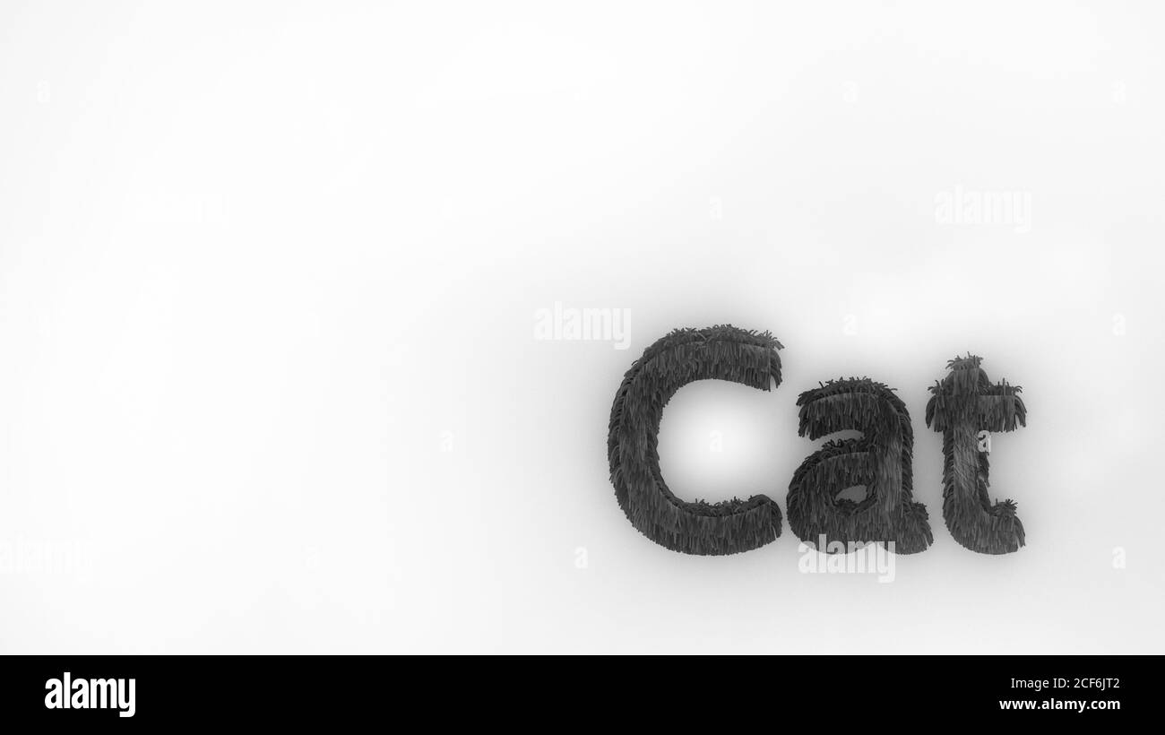 Cat - 3d word gray on white background. render of furry letters. hair ...