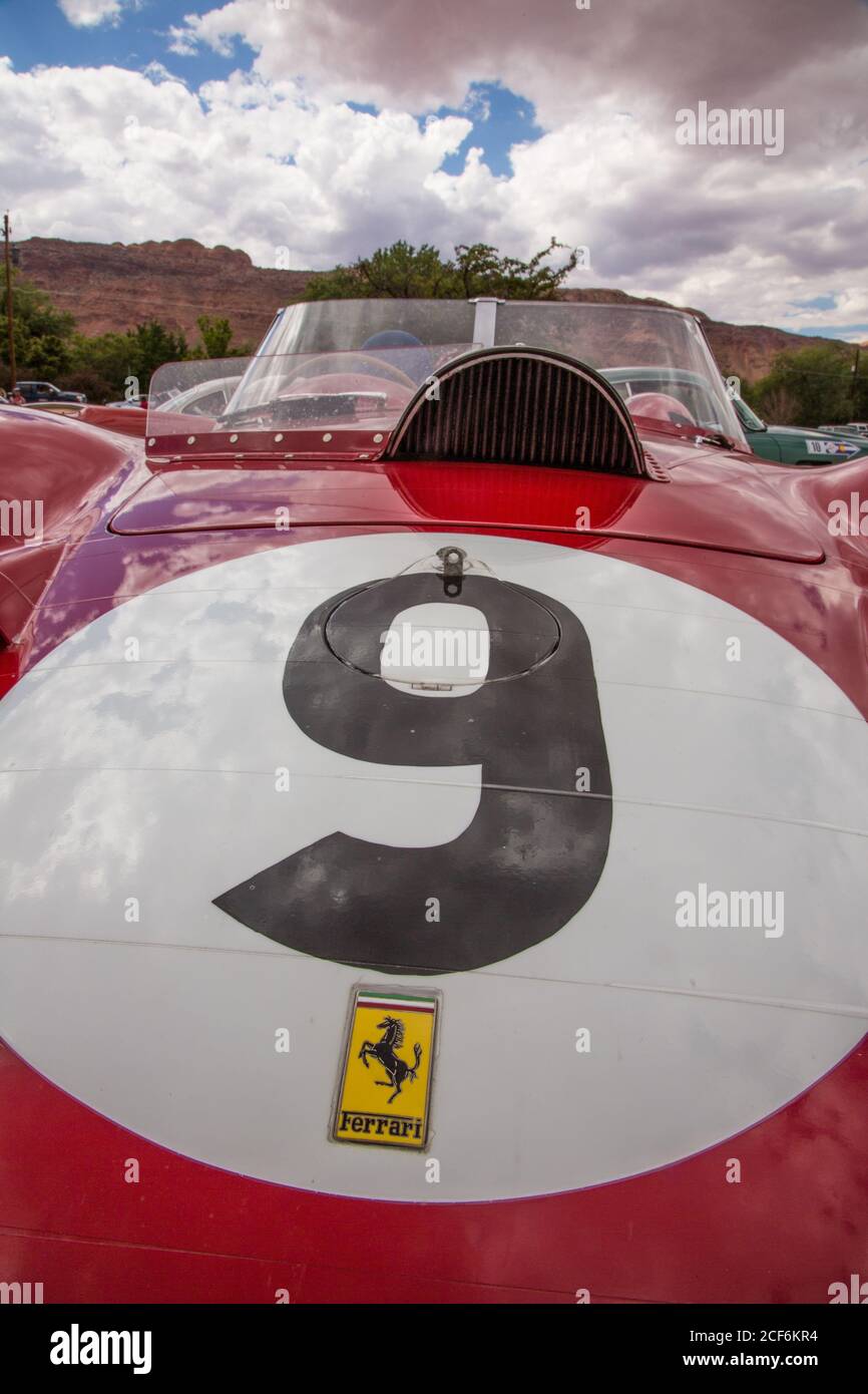 The Ferrari badge and car number on a former factory-works racing 1959 ...