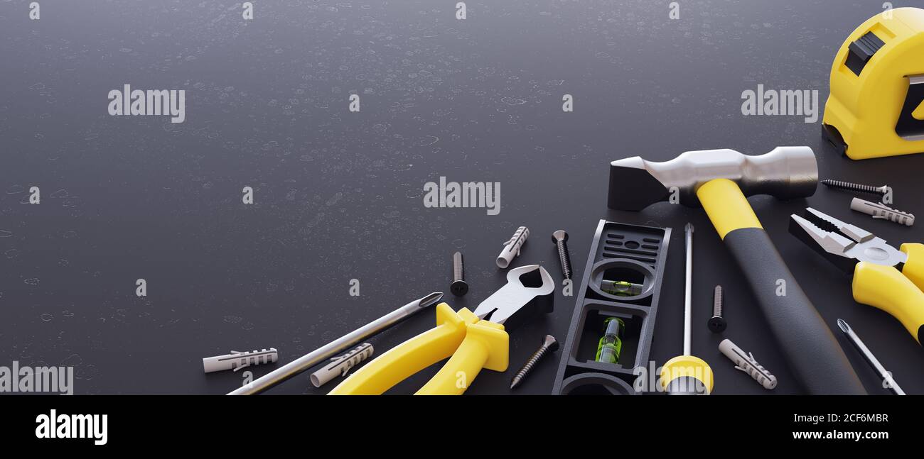 DIY tools set. Black & Yellow color Stock Photo - Alamy