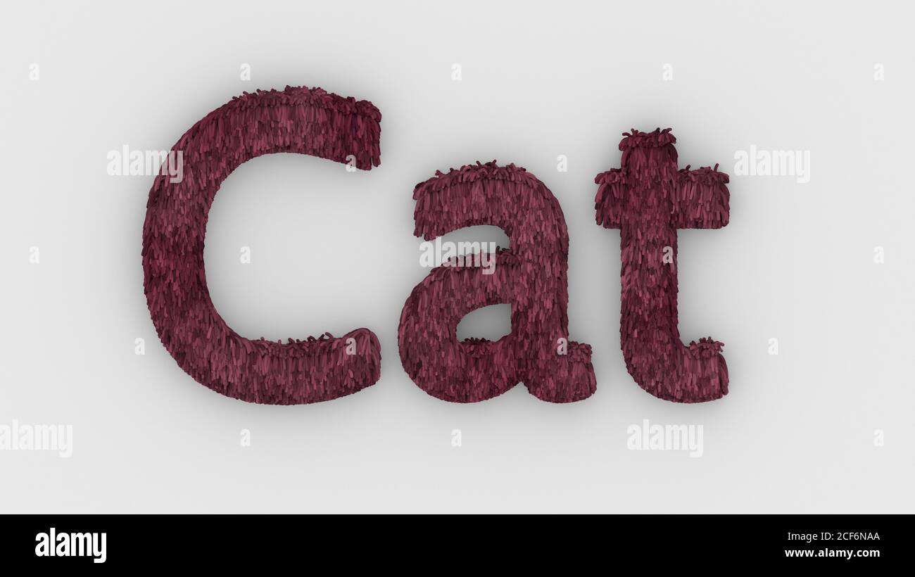 Cat - 3d word pink on white background. render of furry letters. hair ...