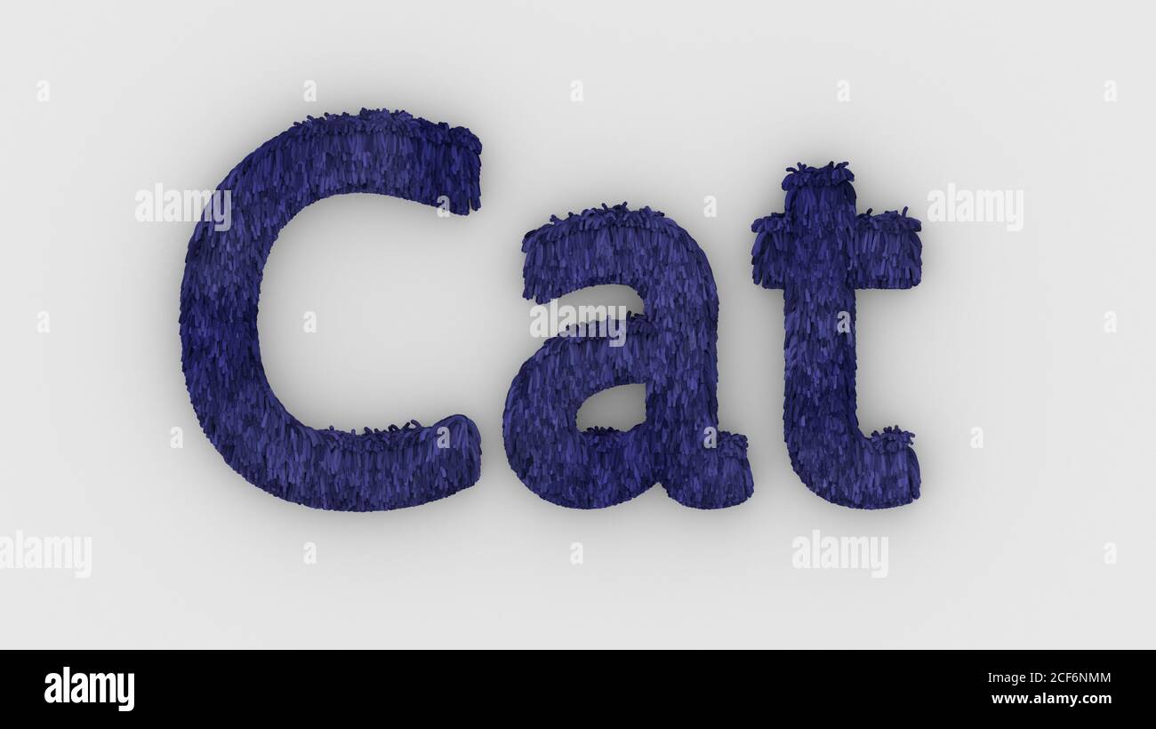 Cat - 3d word blue on white background. render of furry letters. hair ...