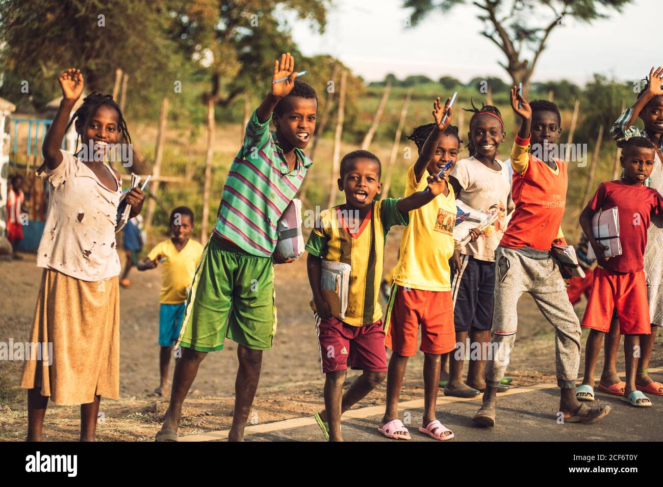 Afar, Ethiopia - November 06, 2018: Children waving with hands and ...