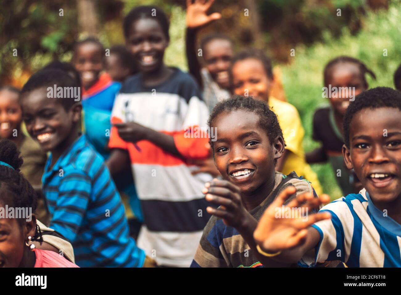 Afar, Ethiopia - November 04, 2018: Children waving with hands and ...