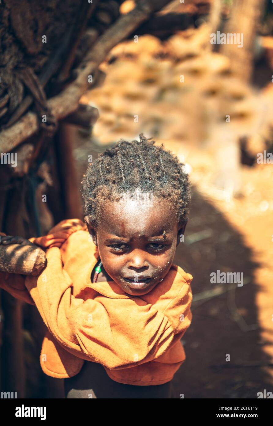 Omo Valley, Ethiopia - November 06, 2018: Little girl of Konso tribe on ...