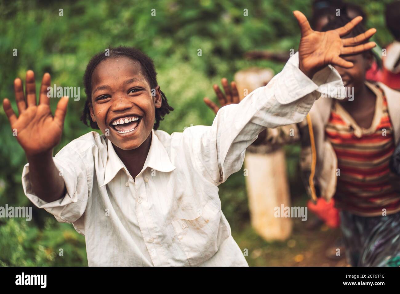 Afar, Ethiopia - November 04, 2018: Children waving with hands and ...