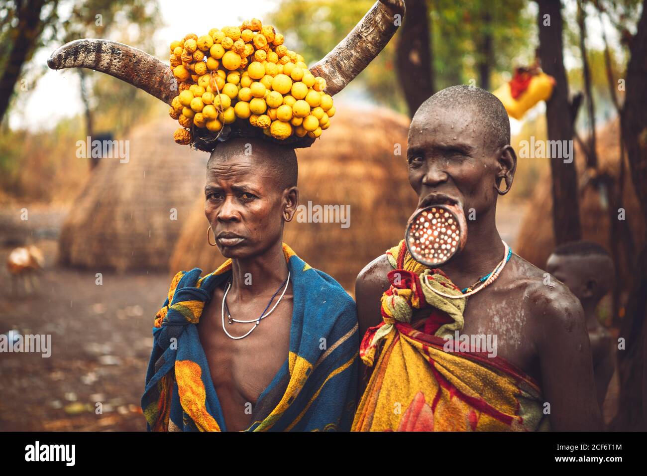 Omo Valley, Ethiopia - November 06, 2018: Two females of Mursi tribe ...
