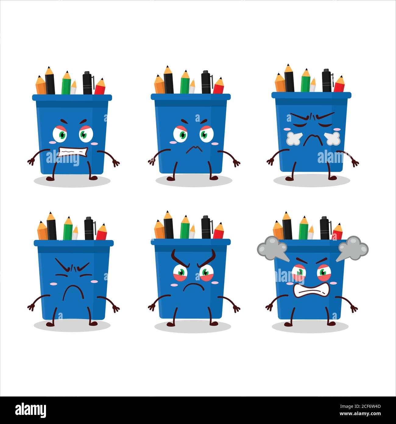 Office pencil stand cartoon character with various angry expressions ...