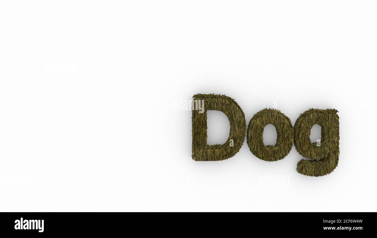 Dog - 3d word yellow on white background. render of furry letters. pets ...