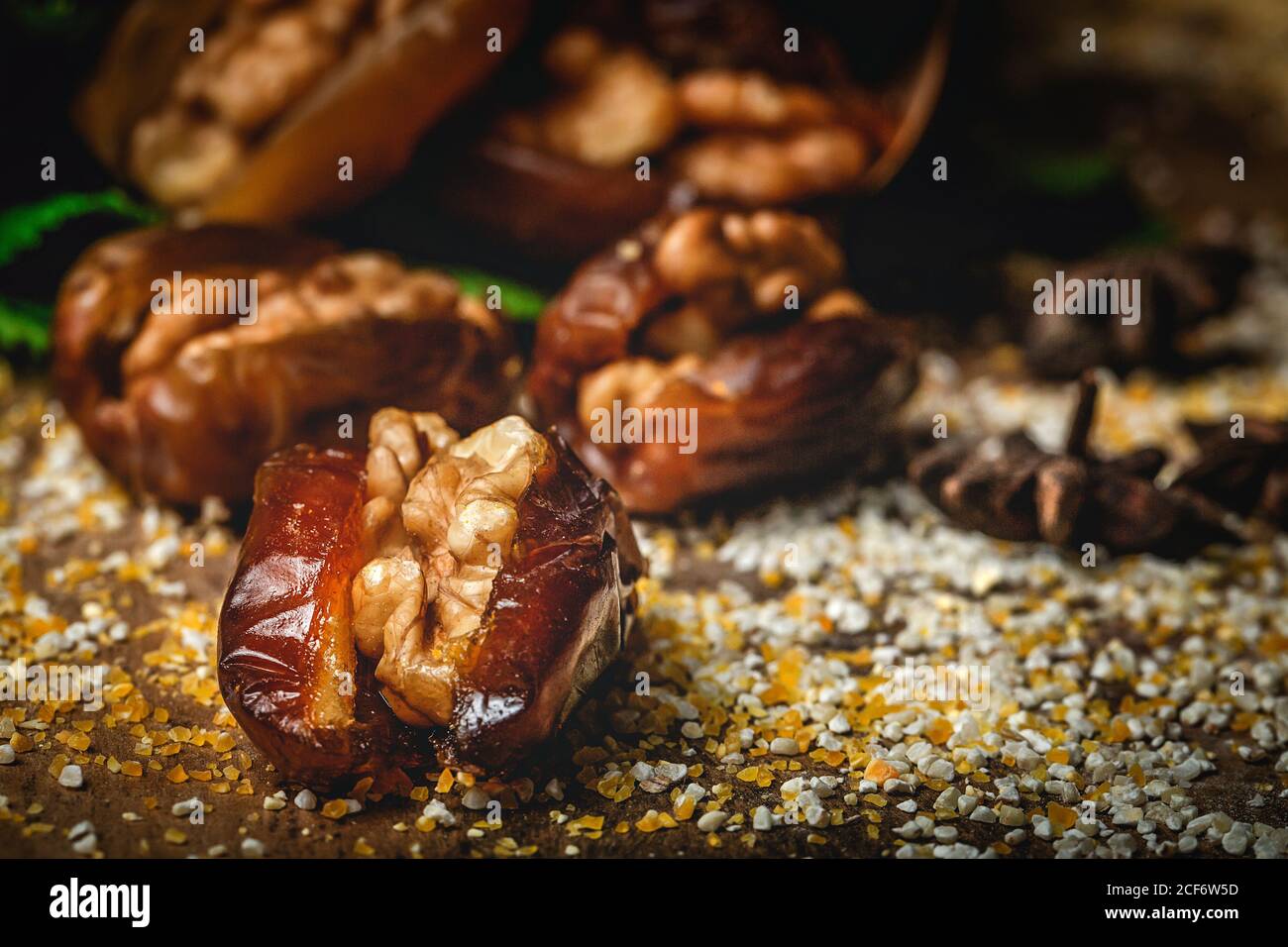 Dates fruits with walnuts, mint and cinnamon muslim halal snack for ...