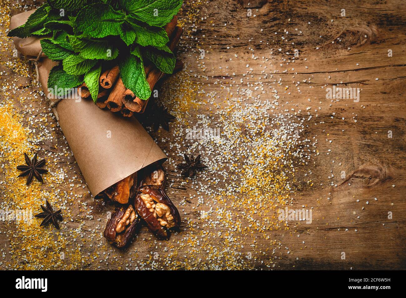 Dates fruits with walnuts, mint and cinnamon muslim halal snack for ...