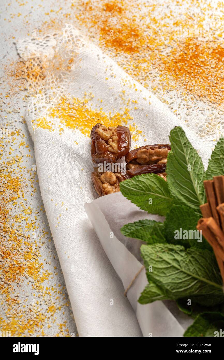 Dates fruits with walnut sand dried figs, mint and cinnamon muslim ...