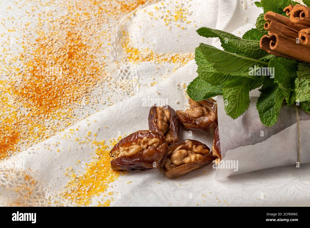 Dates fruits with walnut sand dried figs, mint and cinnamon muslim ...