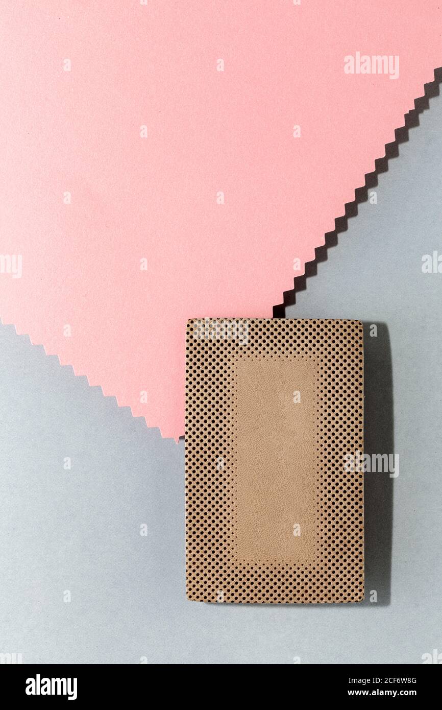 Natural leather labels for price or advertising on colorful background ...