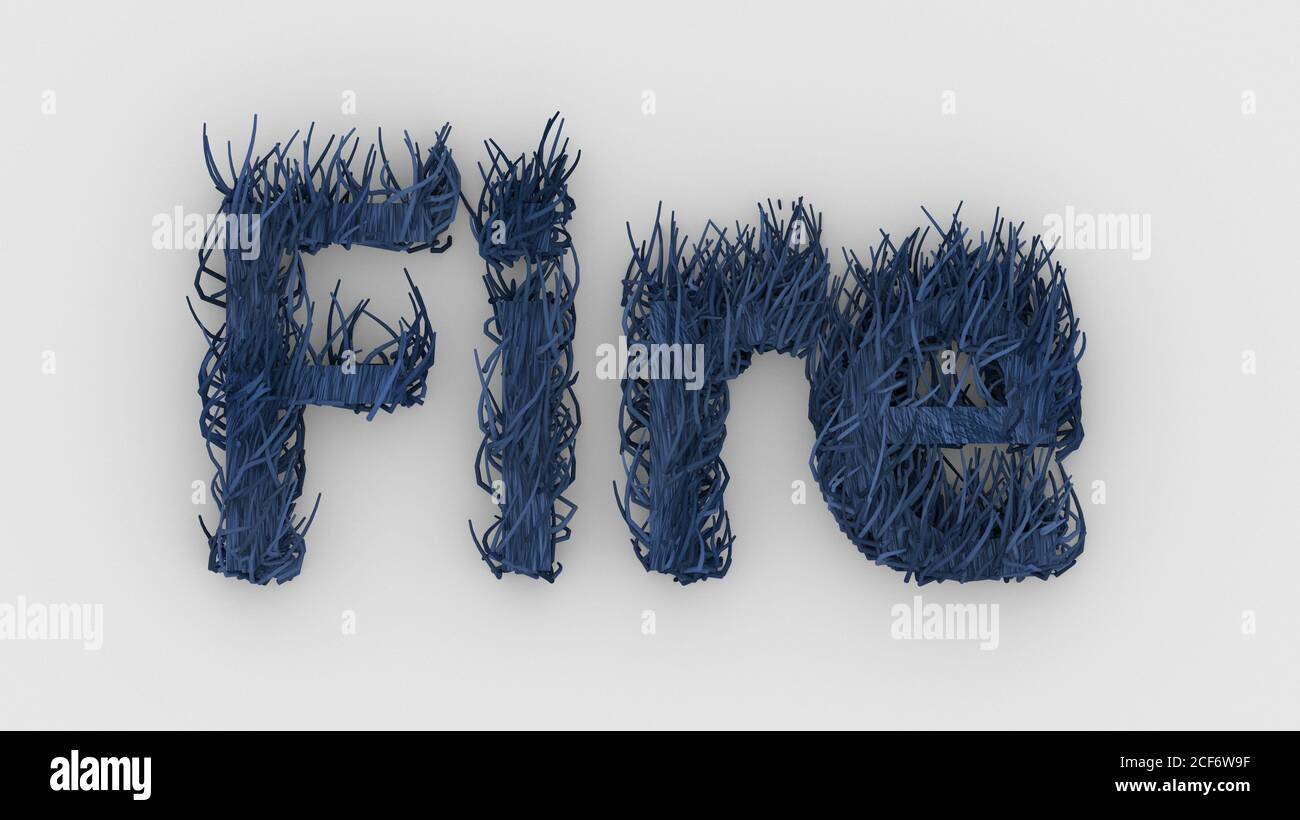 Fire - blue word 3d isolated on white background, render illustration ...