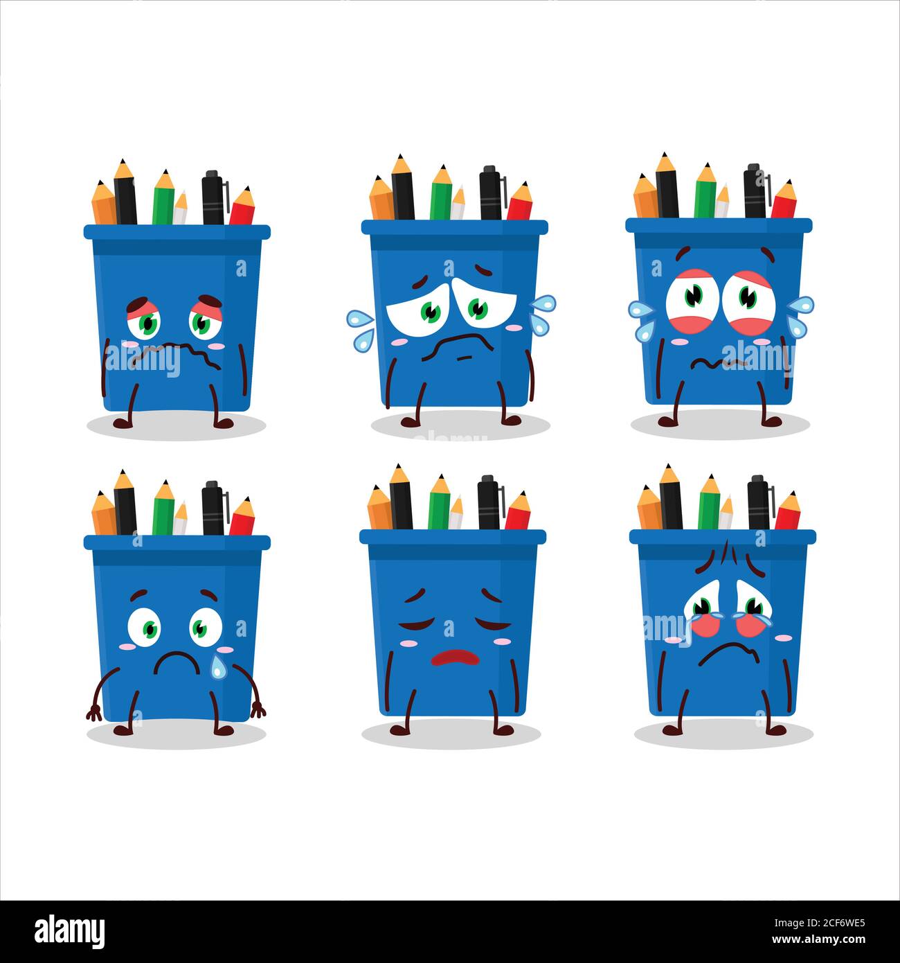 Office pencil stand cartoon character with sad expression Stock Vector ...