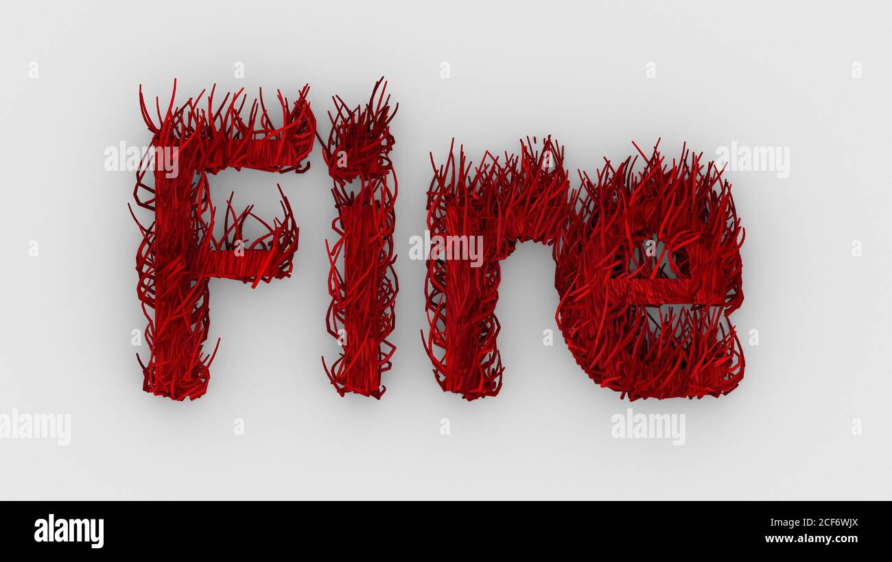 Fire - red word 3d isolated on white background, render illustration ...