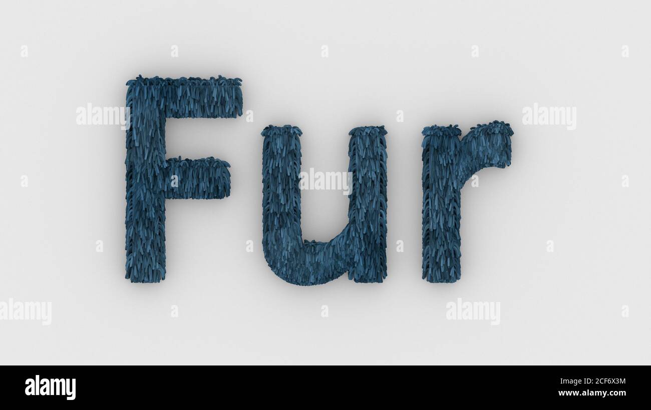 Fur - blue word 3d isolated on white background, realistic render of ...