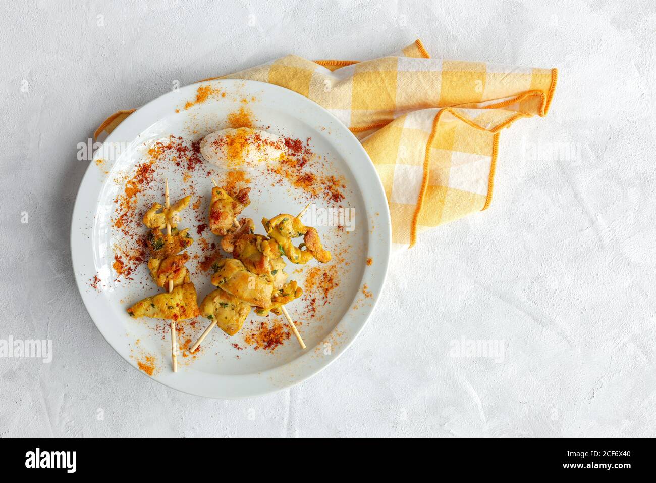 Homemade Moorish skewers with rice of meat with spices. Typical ...