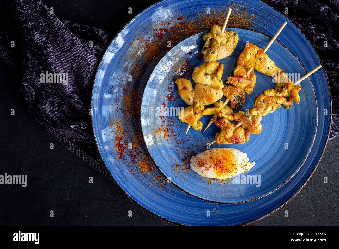 Homemade Moorish skewers with rice of meat with spices. Typical ...