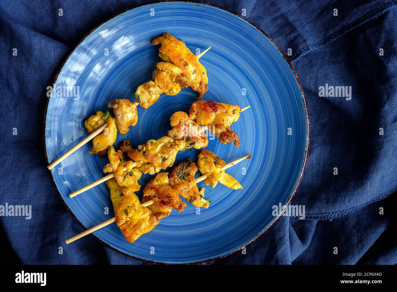 Homemade Moorish skewers with rice of meat with spices. Typical ...