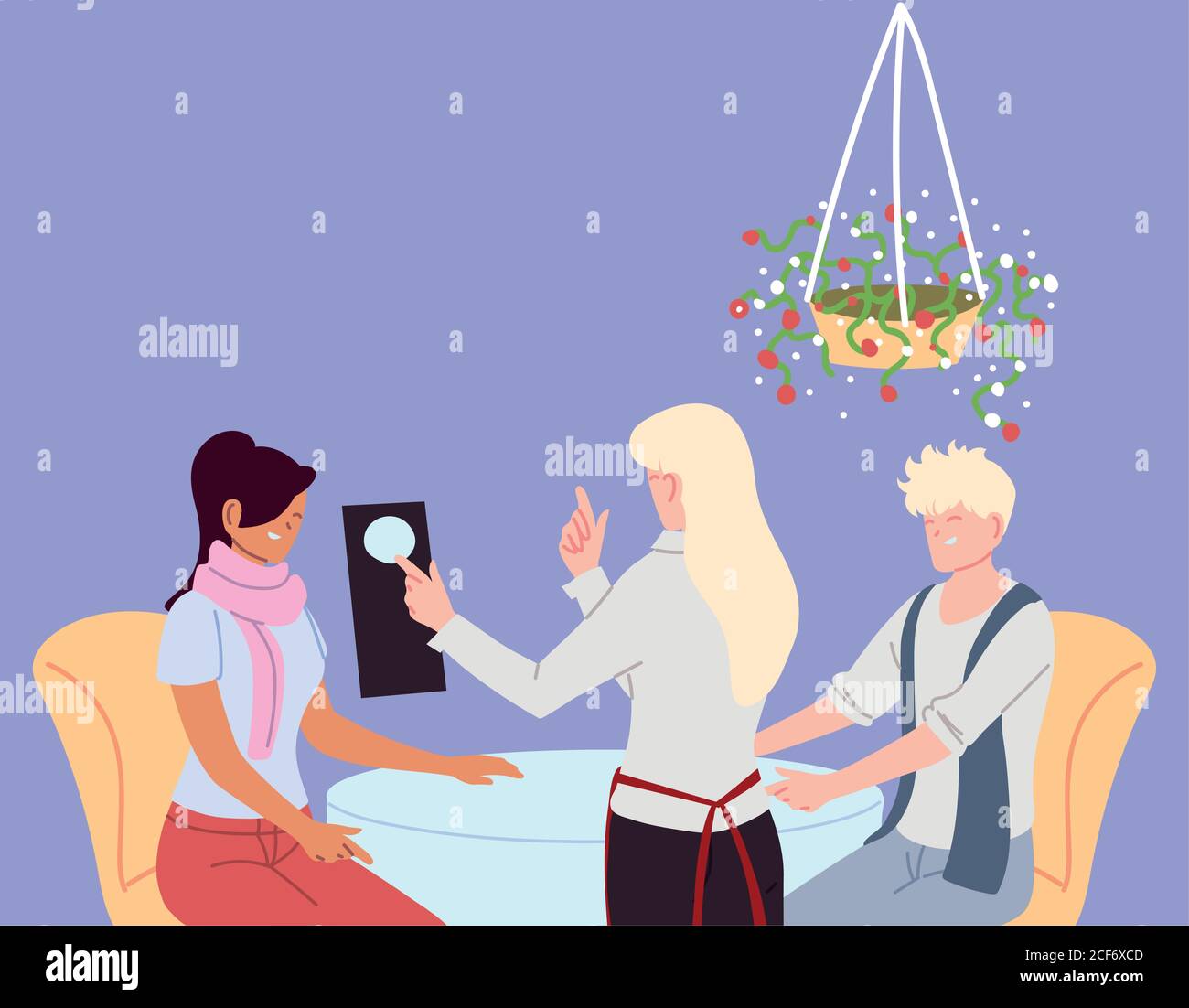 Couple in restaurant and waitress taking the order vector illustration ...