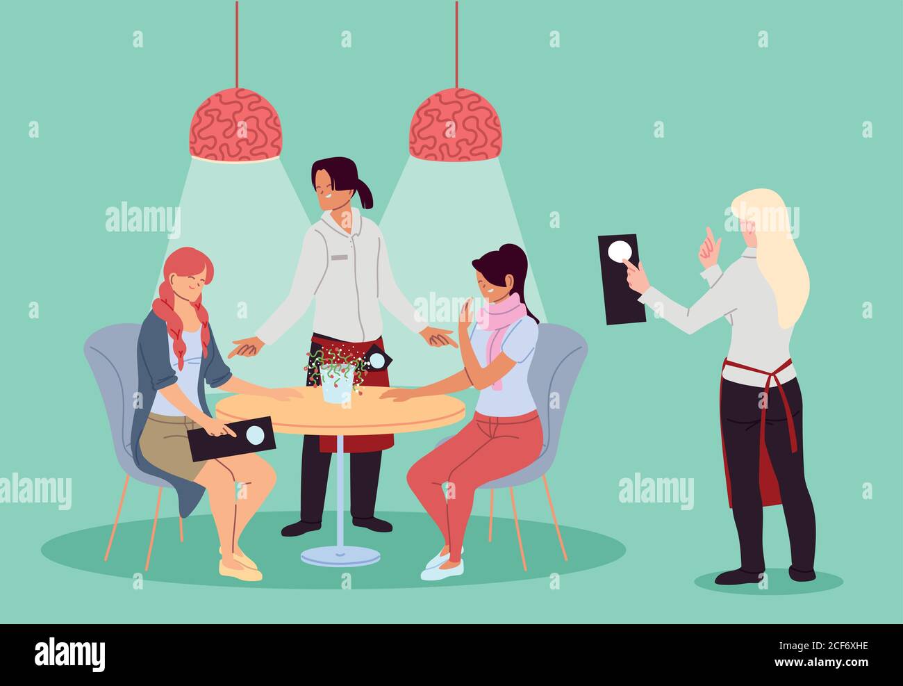 People dining in an upscale outdoor luxury restaurant and waiters ...