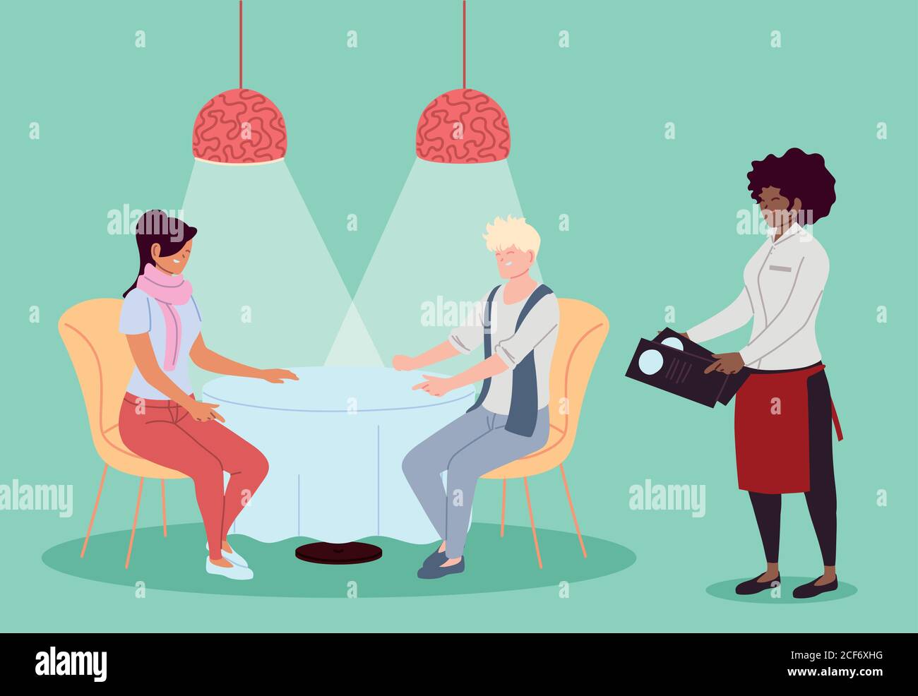 Couple in restaurant and waitress taking the order vector illustration ...