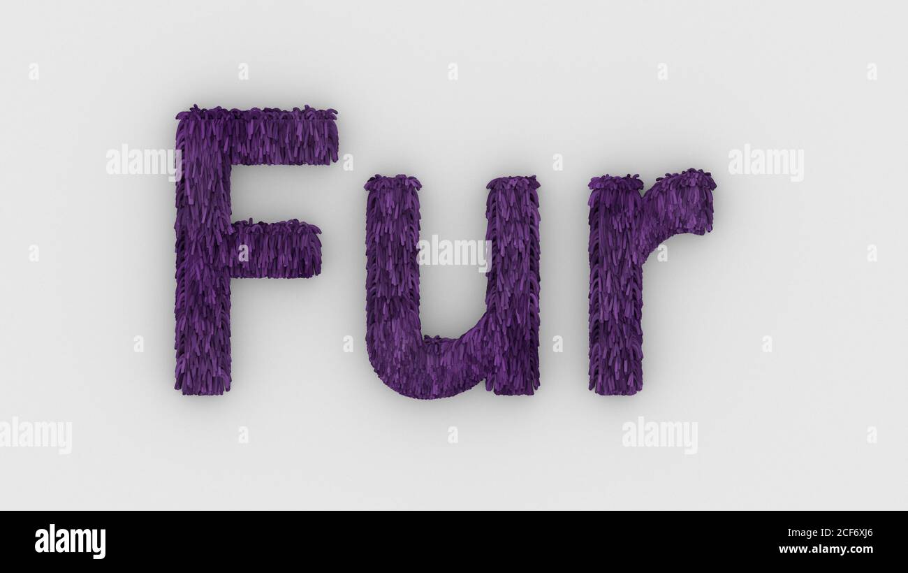 Fur - purple word 3d isolated on white background, realistic render of ...