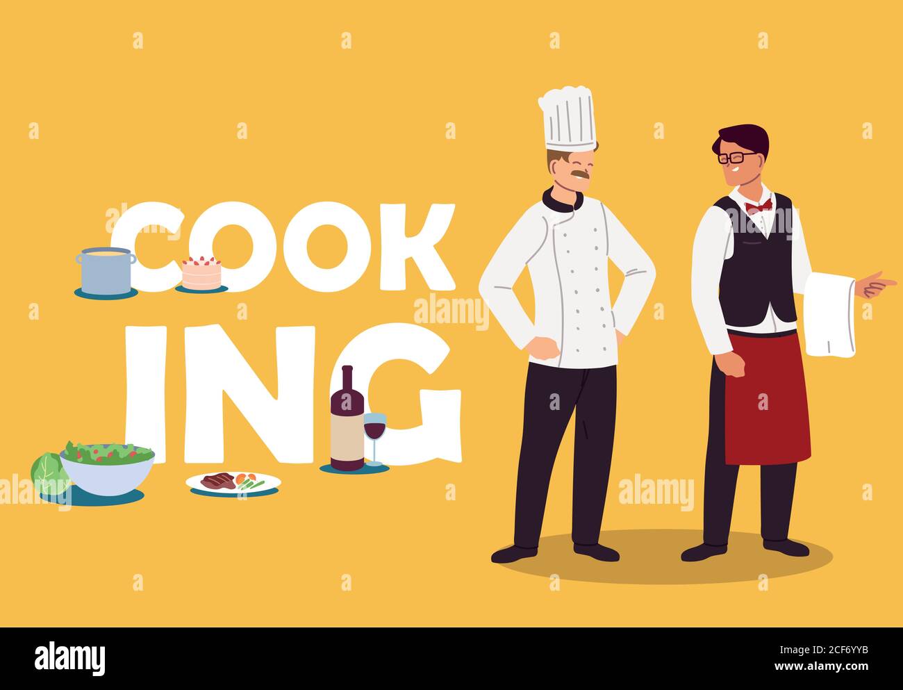 team man chef and waiters for restaurant vector illustration design ...