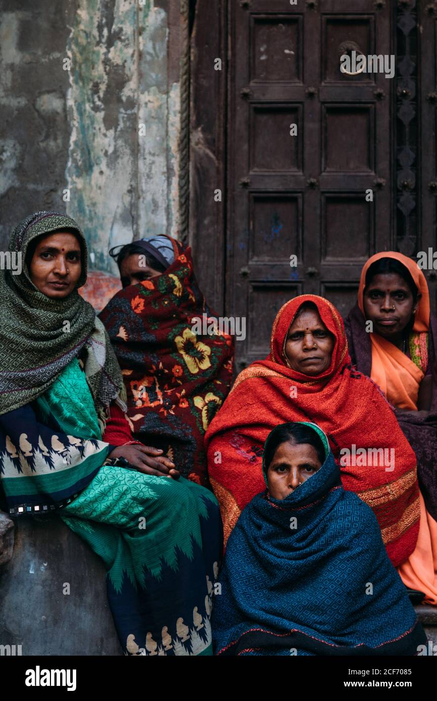 Varanasi, India - FEBRUARY, 2018: Group of serious Hindu women in ...