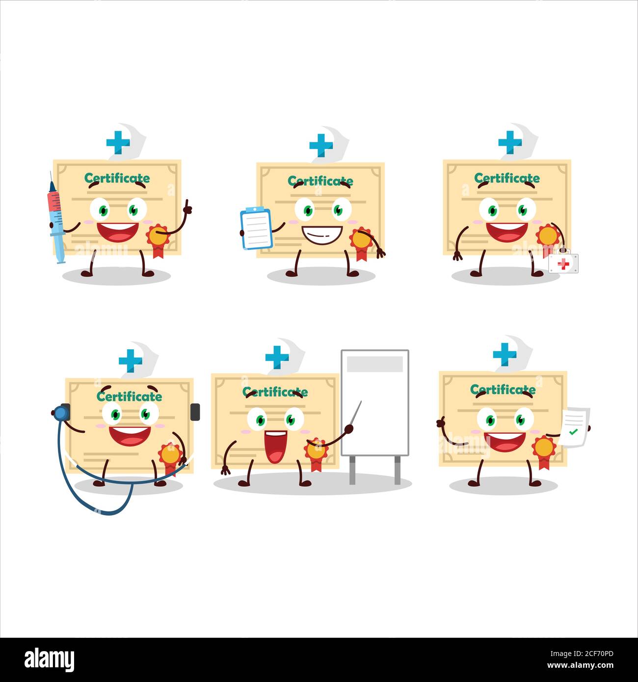 Doctor profession emoticon with certificate paper cartoon character ...